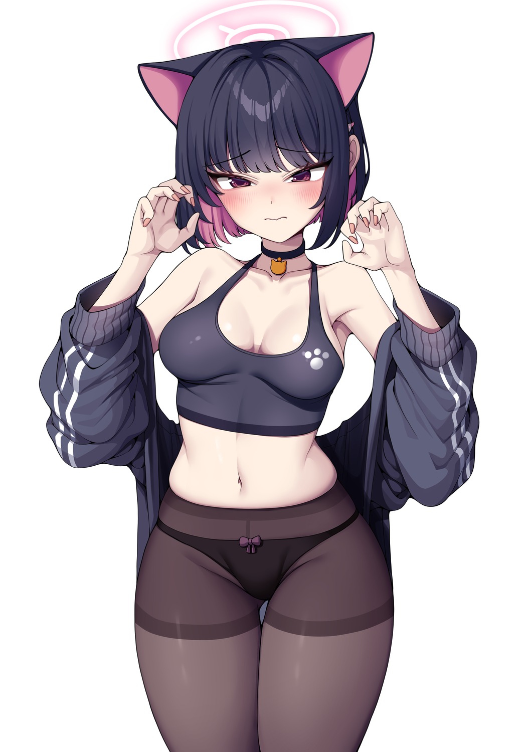 metaljelly blue archive kyouyama kazusa animal ears bra cleavage halo nekomimi open shirt pantsu ...